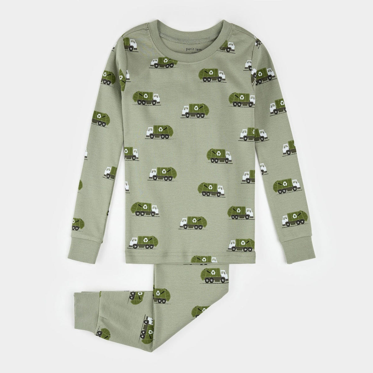 Petit Lem Recycling Truck Print on Fall Green PJ Set - Ships from ON ...